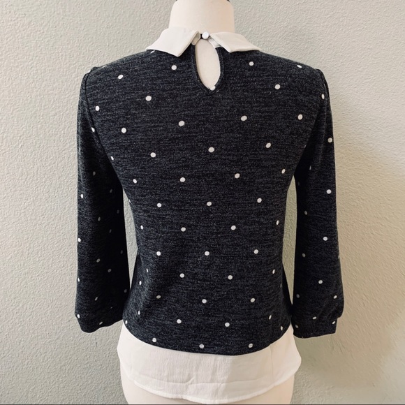 Monteau | Tops | Monteau Gray White Polka Dot Preppy Layered Top M ...